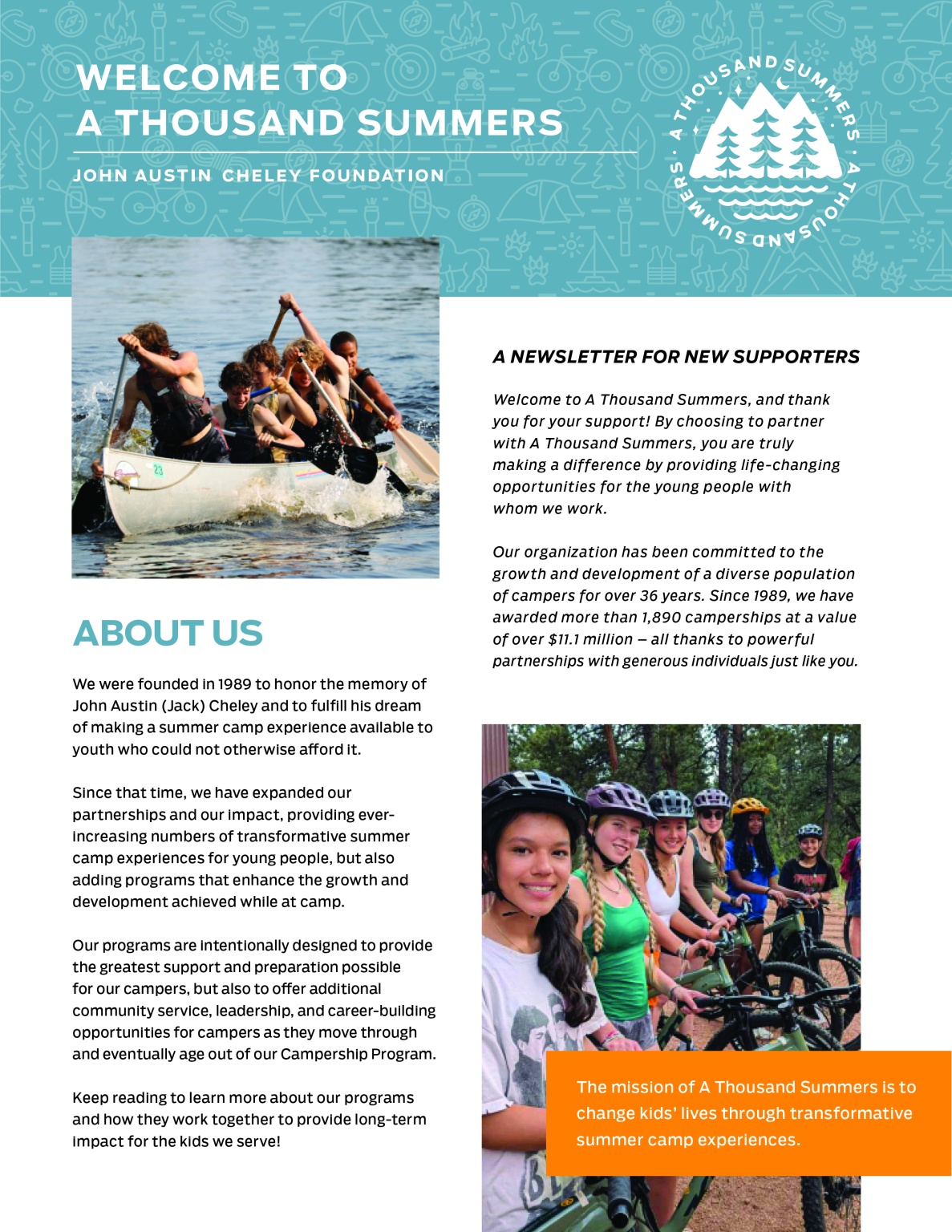 Welcome Newsletter - A Thousand Summers